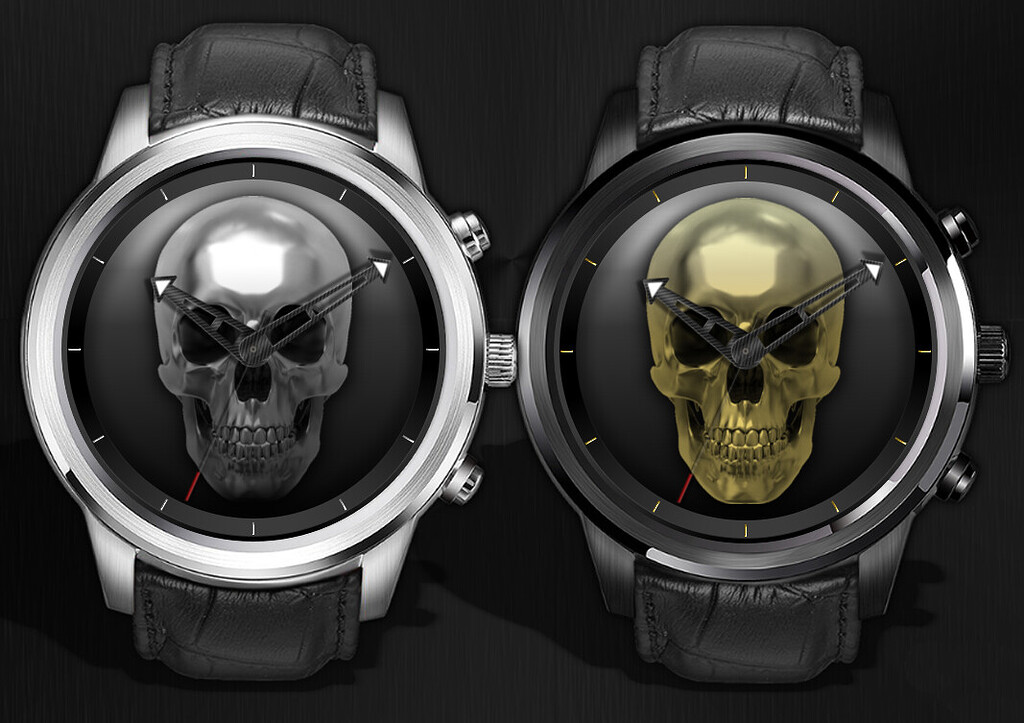 ClockSkin Skull & Skull Gold - Round Custom Faces - Full Android Watch