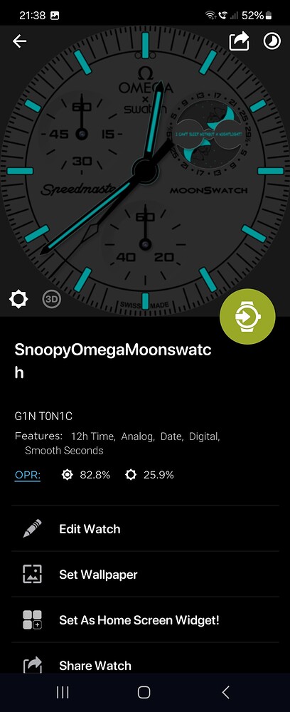 Snoopy Omega MoonSwatch - Round Custom Faces - Full Android Watch