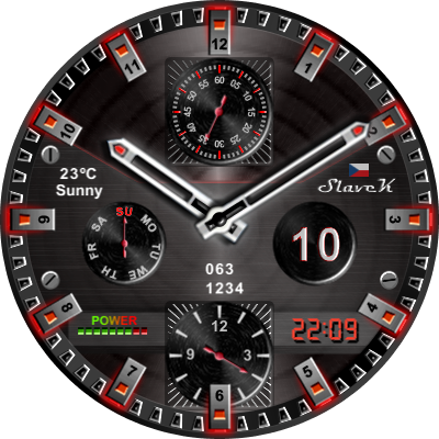 New red black - analog - Round Custom Faces - Full Android Watch