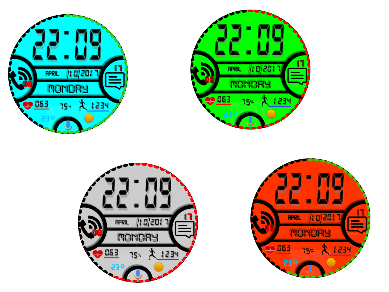 4 Digital Touch watch faces - Round Custom Faces - Full Android Watch